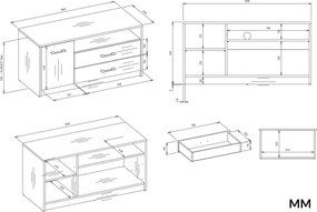 TV stolek SIMPLO 1D2S 109 cm antracitový/dub artisan