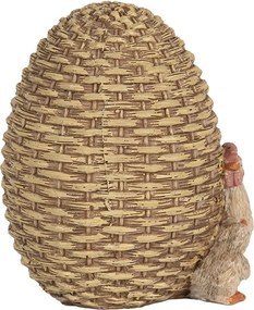 Dekorace hnědé vajíčko se slepičkou - 9*8*10 cm