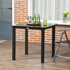 Outsunny zahradní stůl čtvercový pro 4 osoby, stůl na terasu s deskou z tvrzeného skla, hliníková černá 80x80x74cm pro zahradu a balkon | Aosom.de