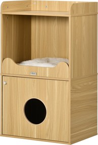 PawHut Kočičí záchodová skříňka, kabinet na kočičí záchod, 3 úrovně, oddělení uzavřené dveřmi, 1 polštář, 60 x 45 x 103 cm