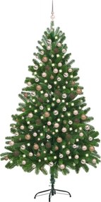 vidaXL Umělý vánoční stromek s LED a sadou koulí 210 cm zelený [3077642] Barva: Růže