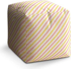 Sablio Taburet Cube Růžové a žluté pruhy - 50x50x50 cm