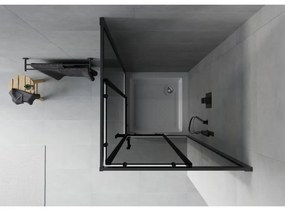 Mexen Rio, čtvercový sprchový kout s posuvnými dveřmi 70 (dveře) x 70 (dveře) x 190 cm, 5mm šedé sklo, černý profil + bílá sprchová vanička RIO, 860-070-070-70-40-4510
