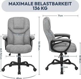 Kancelářská židle Yaheetech – šedá, 69 cm (šířka) × 71 cm (hloubka) × 110 cm – 119 cm (výška) (267499488554)