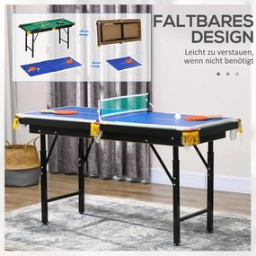 SPORTNOW multigame herní stůl 2v1 multifunkční stůl na stolní tenis a kulečník pro děti a dospělé, ocel 140x63x60-80cm, zelený