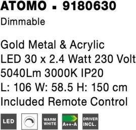 Závěsné LED svítidlo NOVA LUCE ATOMO 84W 3000K 9180630 stmívatelné Triac