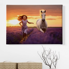 Obraz na plátně - Levandulové přátelství, kůň Whisper a mladá dívka FeelHappy.cz Velikost obrazu: 180 x 120 cm