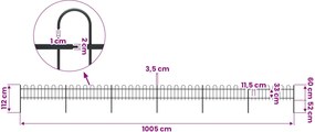 Zahradní plot s obloukem nahoře ocelový 1005 x 60 cm černý 277643