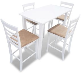 vidaXL Bílý dřevěný barový stůl a 4 barové židle, set