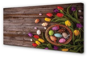 Obrazy na plátně Vajíčka tulipány desky 100x50 cm