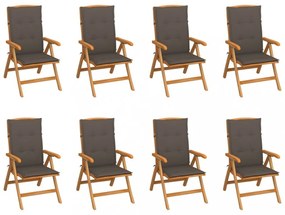 Skládací zahradní židle s poduškami 8 ks teak / látka Dekorhome Šedohnědá taupe