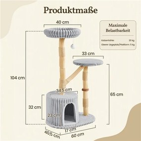 Škrabadlo pro kočky – světle šedá, 60 cm (délka) × 40,5 cm (šířka) × 104 cm (výška), 104 cm (267786932044)