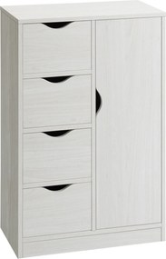 HOMCOM Obývací pokoj komoda se 4 šuplíky, 1 dveřmi a vnitřní policí - univerzální úložná skříň do koupelny, ložnice, jídelny 54x29x83 cm Bílá s dřevěn
