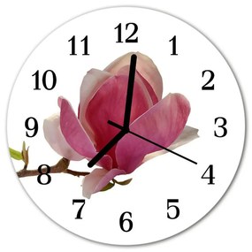 Skleněné hodiny kulaté Magnolia květina
