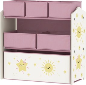 AIYAPLAY dětský regál na hračky se 3 úrovněmi a 6 vyjímatelnými netkanými látkovými koši pro mateřskou školku 63x30x66 cm růžová