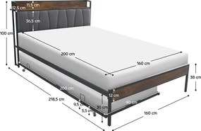 Kondela Postel s roštem a výsuvnou přistýlkou, 160x200, černá/šedá, NORDO