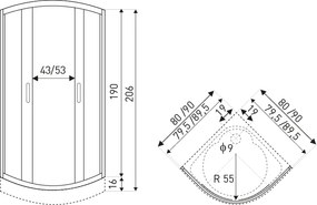 Novoterm Čtvrtkruhový sprchový kout NV-Intro 90x90 chrom/grafit - bez vaničky