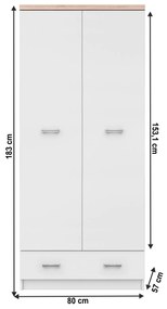 Kondela Dvoudveřová skříň 2D1S, bílá / dub sonoma, TOPTY TYP 01