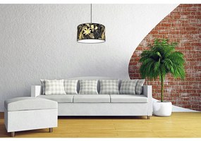 Závěsné svítidlo Gold Flowers, 1x černé textilní stínítko s květinovým vzorem, (fi 40cm)