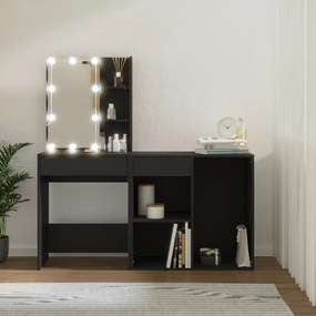 Led Toaletní Stolek Se Skříňkou Černý Kompozitní Dřevo