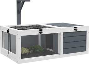 Želví domeček, box pro plazy se 2 místnostmi, víko, plastové misky, okno, dřevo, šedá barva