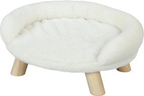 PawHut Útulná pohovka pro domácí mazlíčky Zvýšený design pohovka pro psy a kočky flanelová krémová 47x40x20cm s dřevěnými nožkami pro domácí mazlíčky…