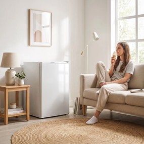 HOMCOM Mini mraznička 85 l, kompaktní volně stojící mraznička s možností přehodit otevírání dveří a nastavitelnou teplotou, bílá