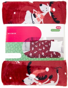 Vánoční deka z mikrovlákna XMAS TIME červená - sobík motiv A 150x200 cm