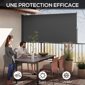 Outsunny Skladací Zahradní Boční Markýza 3m x 1,4m Hliník Polyester Anti-UV Vysokohustotní 180 g/m² Tmavě Šedá