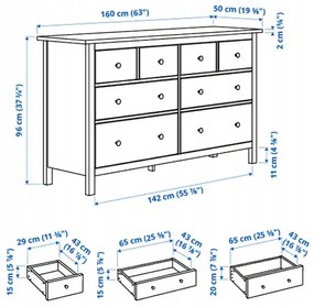 IKEA HEMNES Komoda 8 zásuvek 160x96 cm bílá mořená