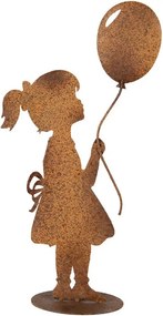 Rezavá kovová dekorace děvče s balónkem - 23*11*46 cm
