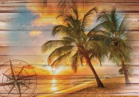 Fototapeta - Slunce na pláži - imitace desky (254x184 cm)