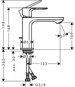 Hansgrohe Rebris S - Páková umyvadlová baterie 110 s odtokovou soupravou s táhlem, chrom 72517000