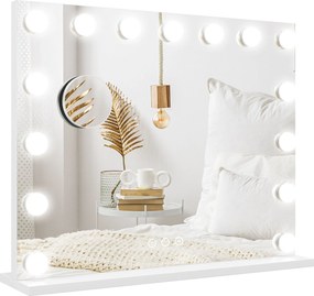 HOMCOM Hollywoodské zrcadlo s osvětlením 58x48cm 15 LED 3 světelné režimy 10x zvětšení přenosný dotykový spínač USB nabíjecí port bílý |