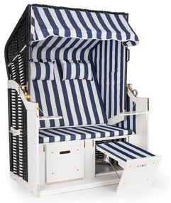 Hiddensee, plážové sezení, plážový koš XL, dvousedadlo, lehátko, borovice, modré/bílé, pruhovaný motiv
