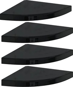 Plovoucí rohové police 4 ks černé vysoký lesk 35x35x3,8 cm MDF 323912