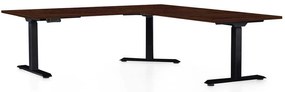 Výškově nastavitelný stůl OfficeTech Angle, 180 x 200 cm, černá podnož, wenge
