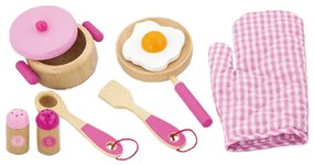 Dětské dřevěné nádobí Viga-snídaně růžové Barva: Růžová