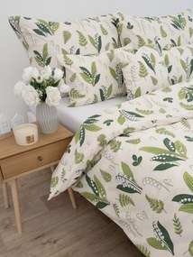 MK Lůžkoviny Prodloužené bavlněné povlečení Renforcé - Konvalinky přírodní