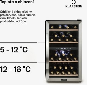 Klarstein Vinamour 45D, vinotéka, 118 l/45 lahví, 2 zóny, 5-18 °C, nerezová ocel