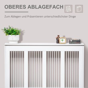 HOMCOM Moderní a Elegantní Kryt Radiátoru s Lamely pro Domov, MDF a Ocel, 120x18x84cm, Bílý