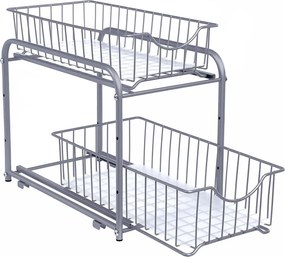 VASHOME kuchyňský organizér, dvoustupňový stohovatelný organizér pod dřez, stříbrný, 36x21x25-31cm