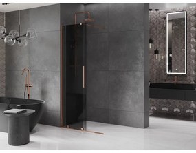 Mexen Velar, sprchová zástěna s posuvnými dveřmi Walk-in 85 x 200 cm, 8mm šedé sklo, růžové zlato, 871-085-000-43-60