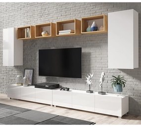 Obývací stěna CALABRINI b | 300 cm | 8 dílů T | bílá lesk