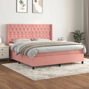 Box Spring Postel S Matrací Samet Růžová Prošívaný design 160 x 200 cm