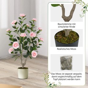 Costway 90 cm Umělý strom s květy Umělý strom kamélie Umělá rostlina v květináči
