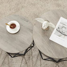 Kulatý konferenční stolek, stůl 2 kusy set, šedý-bežový a černý