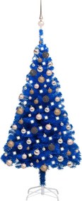 vidaXL Umělý vánoční stromek s LED a sadou koulí 150 cm PET [3077584] Barva: Modrá a růžová