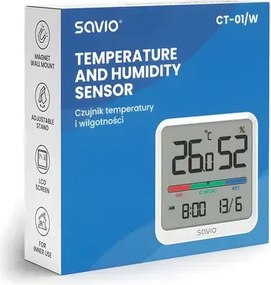 CT-01/W bílá / Teploměr a vlhkoměr / LCD displej / hodiny a datum / ma