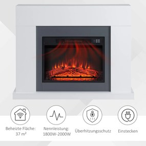 HOMCOM Elektrický krb s vytápěním, elektrický krb s LED plamenovým efektem a 3 úrovněmi jasu 2000W dekorační krb s nastavitelným termostatem, elektri…